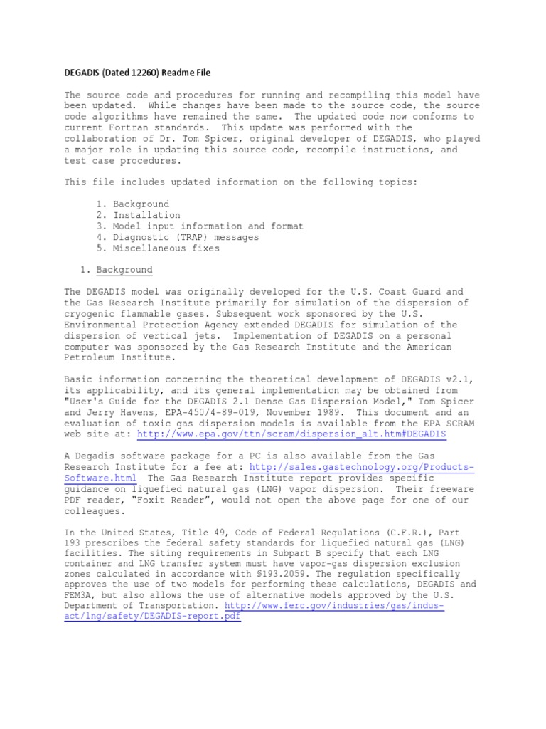 DEGADIS (Dated 12260) Readme File | PDF | Computer File | Directory (Computing)