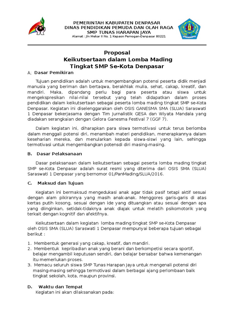 Proposal Lomba Mading SMP Denpasar | PDF | Karier & Perkembangan | Ilmu ...