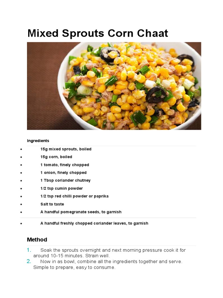 Mixed Sprouts Corn Chaat Recipe | PDF | Home & Garden | Wellness