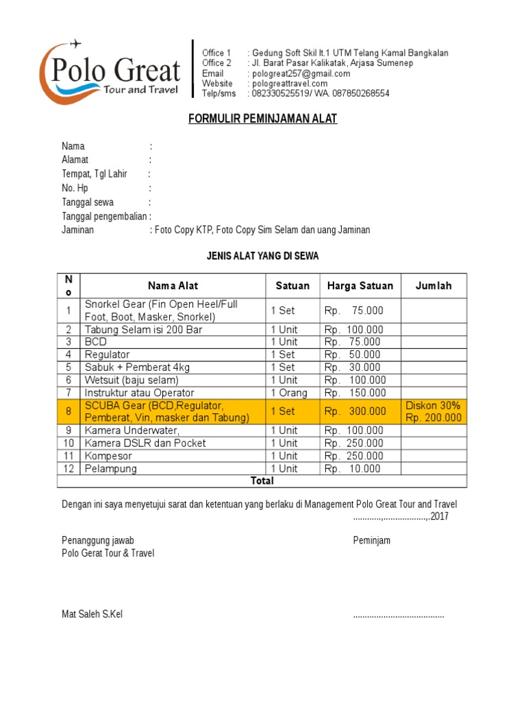 Form Sewa Alat | PDF