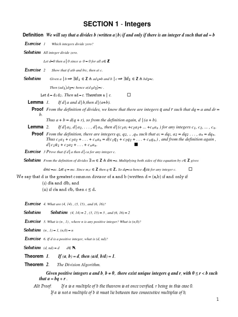 Section01 - Integers | PDF | Integer | Elementary Mathematics