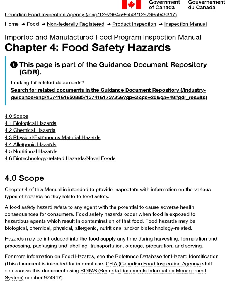 Chapter 4: Food Safety Hazards: This Page Is Part of The Guidance ...