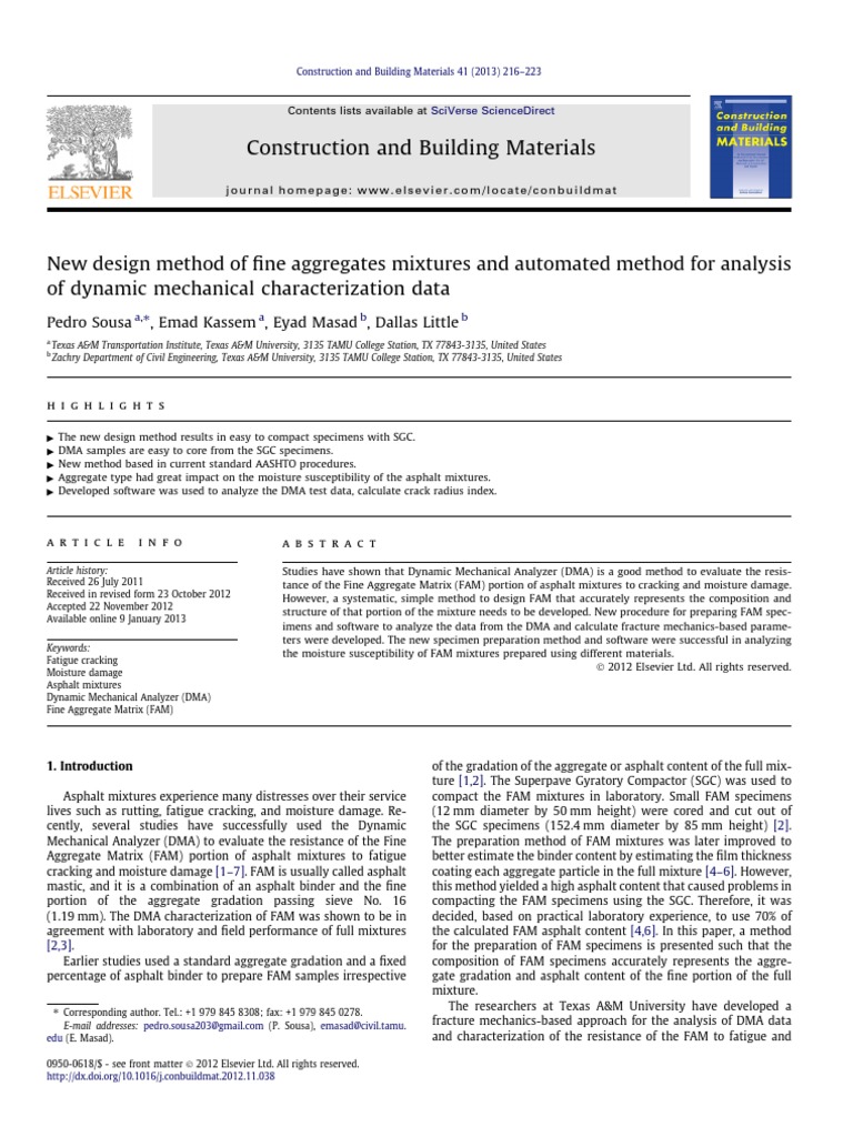 Construction and Building Materials: Pedro Sousa, Emad Kassem, Eyad ...