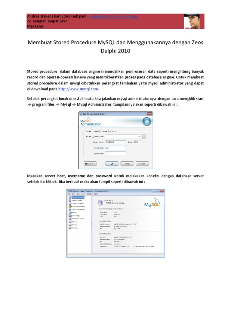 Membuat Stored Procedure MySQL Dan Menggunakannya Dengan Zeos Delphi 2010 | PDF