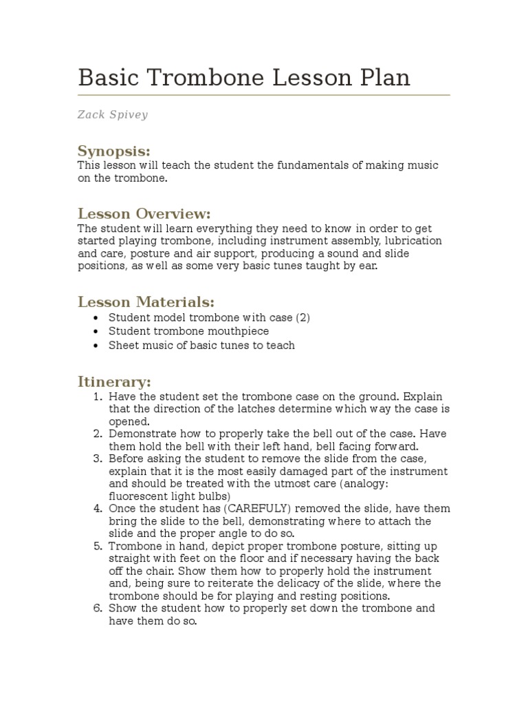 Basic Trombone Lesson Plan | PDF | Trombone | Epistemology
