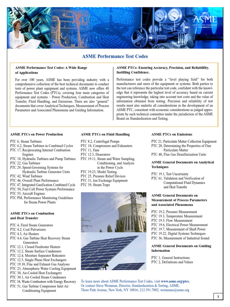 ASME Performance Test Codes: or Contact Steve Weinman, Director ...