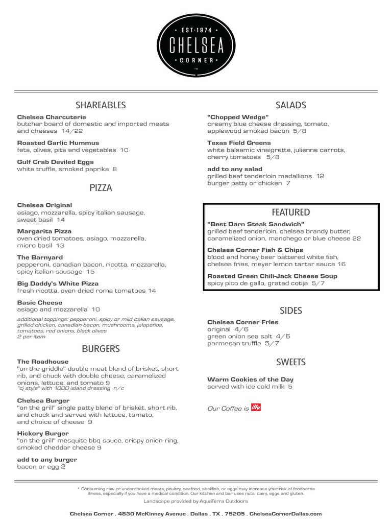 Chelsea Corner Menu | PDF