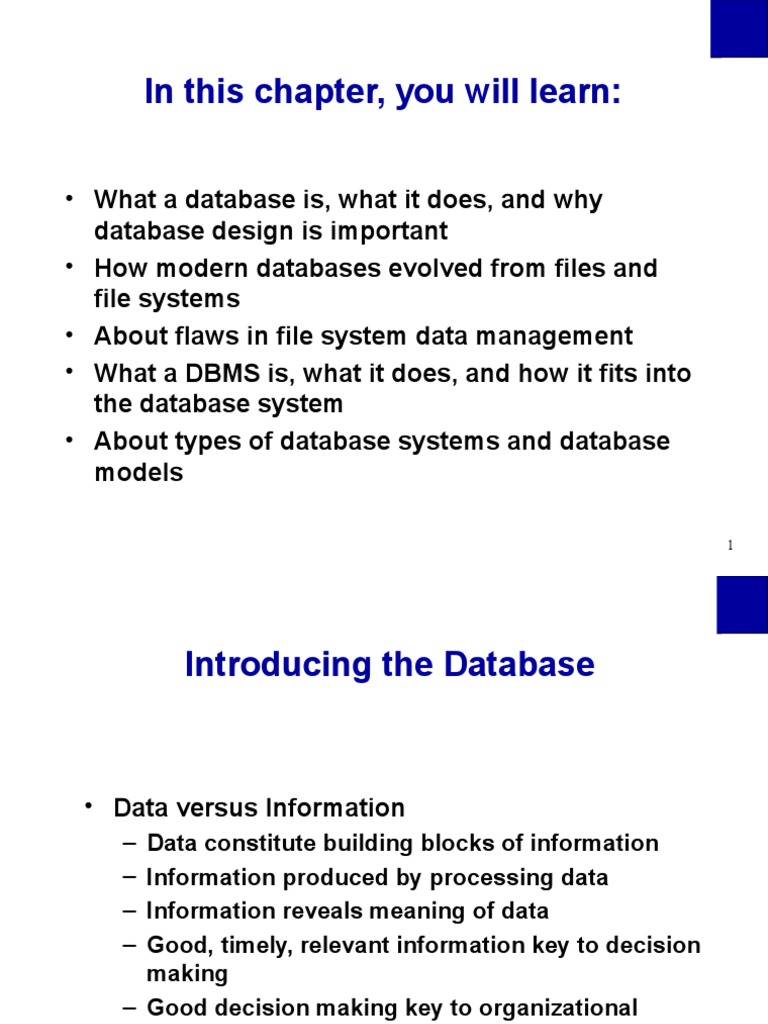In This Chapter, You Will Learn:: Database Design Is Important File ...