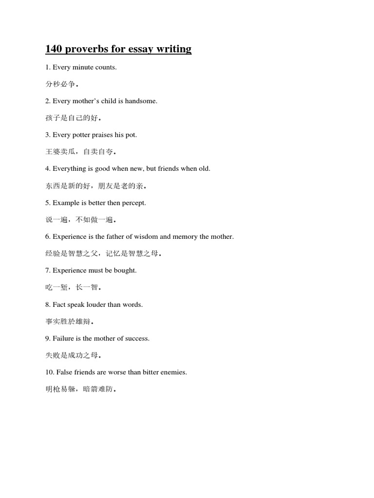 140 Proverbs For Essay Writing | PDF | Book Of Proverbs