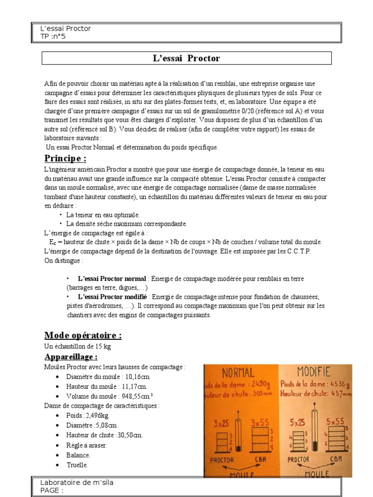 Essai Proctor : Méthode et Résultats | PDF | Architecture du paysage ...