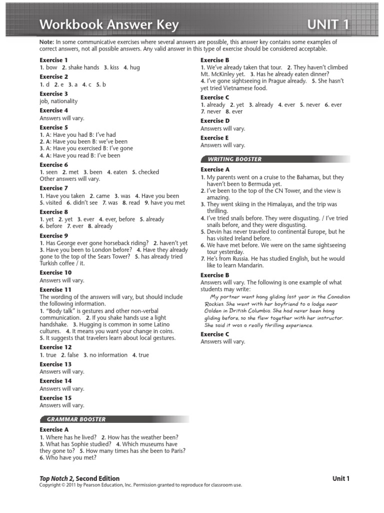 TN2 - Workbook Answer Key - Unit 01 PDF | PDF