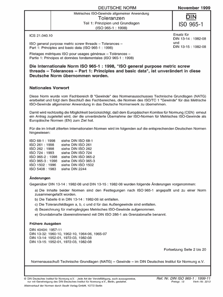 (DIN ISO 965-1-1999-11) - Metrisches ISO-Gewinde Allgemeiner Anwendung ...