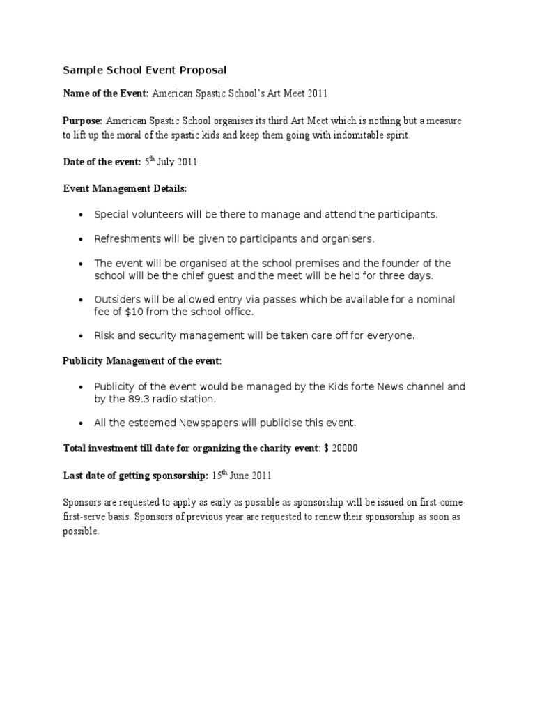 Sample School Event Proposal | PDF