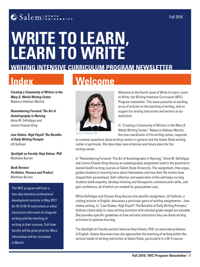 Write To Learn, Learn To Write (Fall 2016) | PDF | Educational ...