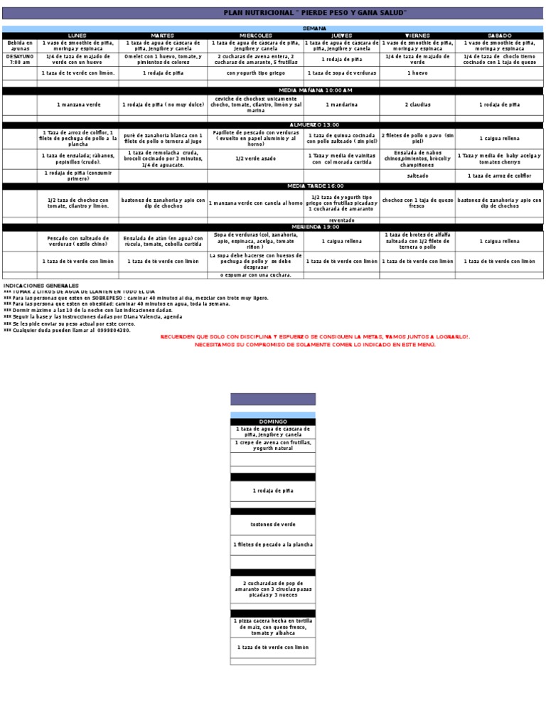 Dieta Semaa 1 Pierde Peso Gana Salud | PDF | ensalada | Alimentos