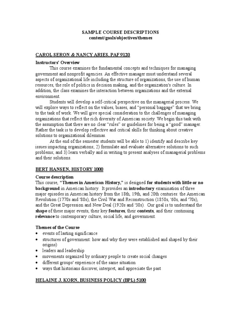 Sample Course Descriptions | PDF | Strategic Management | Leadership