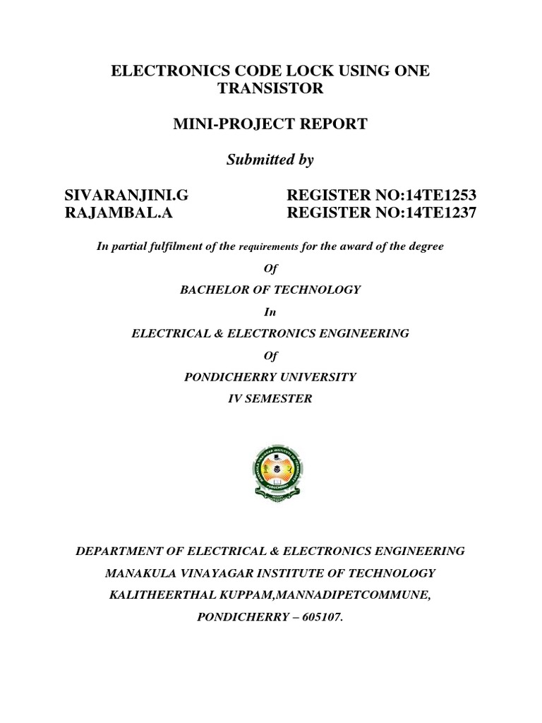 Electronics Code Lock Using One Transistor | PDF | Capacitor | Relay
