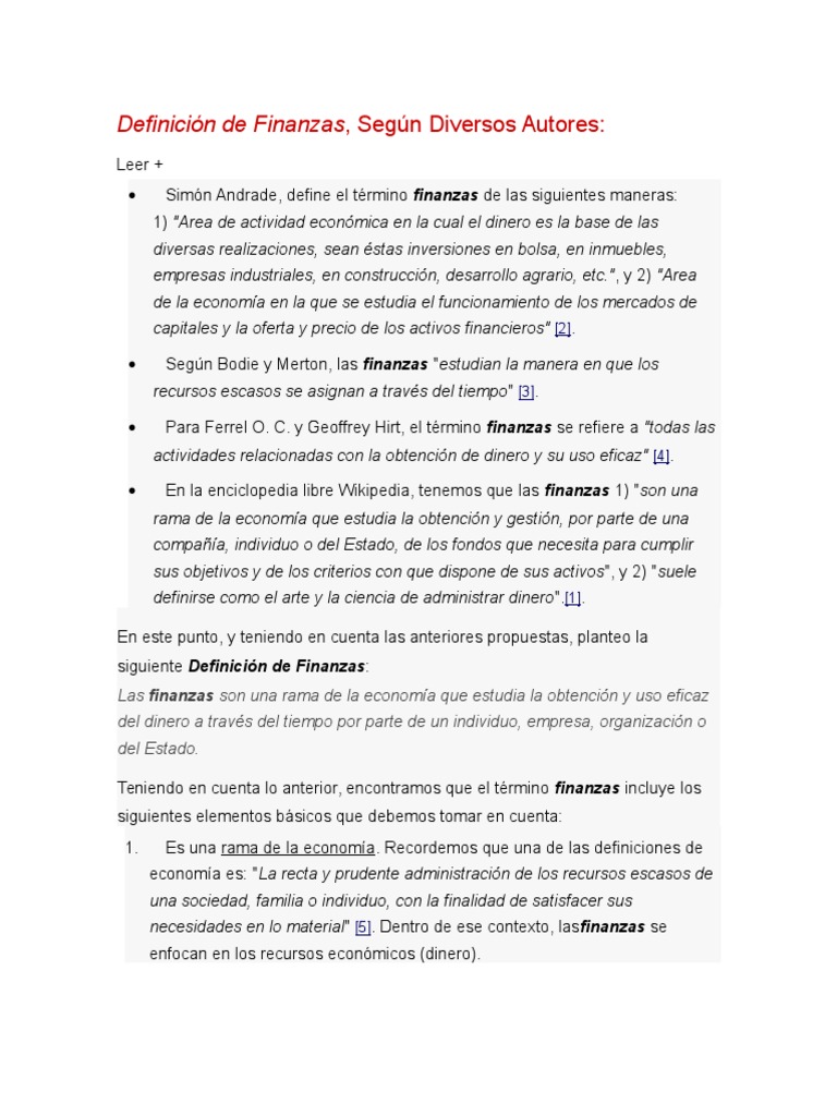 Definición de Finanzas y Autores | PDF | Ciencias económicas | Inversiones
