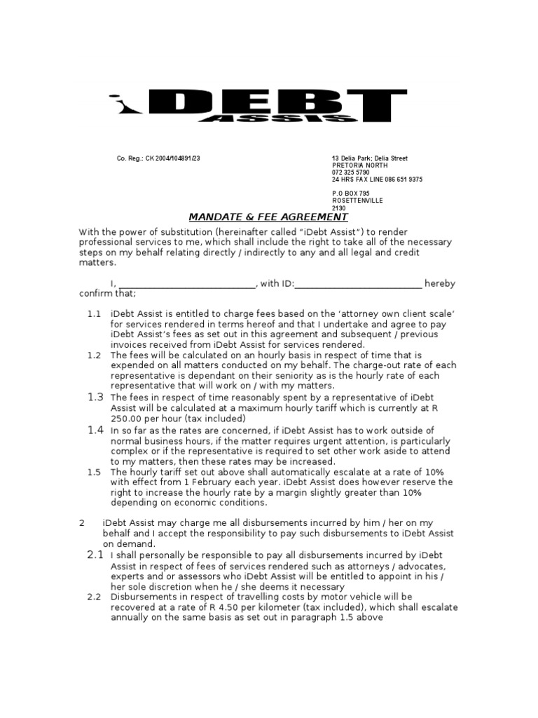 Mandate & Fees Agreement | PDF | Fee | Lawyer