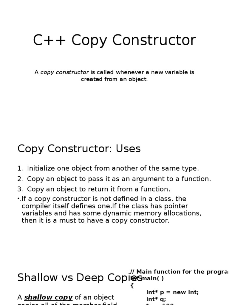 Copy Constructor Pdf Constructor Object Oriented Programming