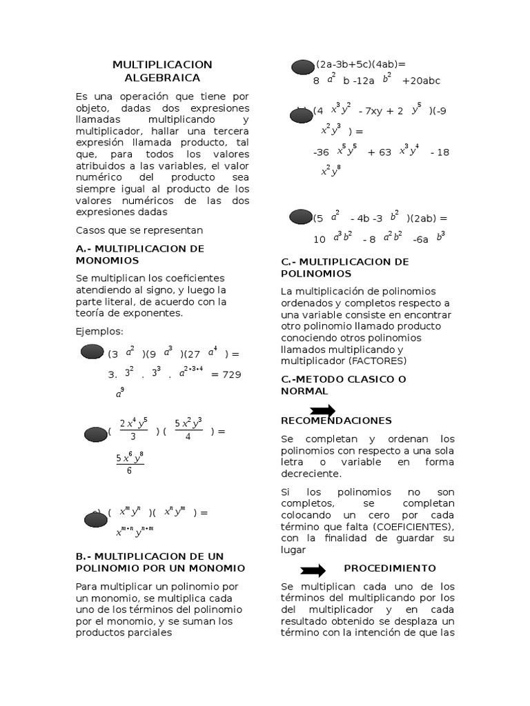 Multiplicacion Algebraica | Multiplicación | Exponenciación
