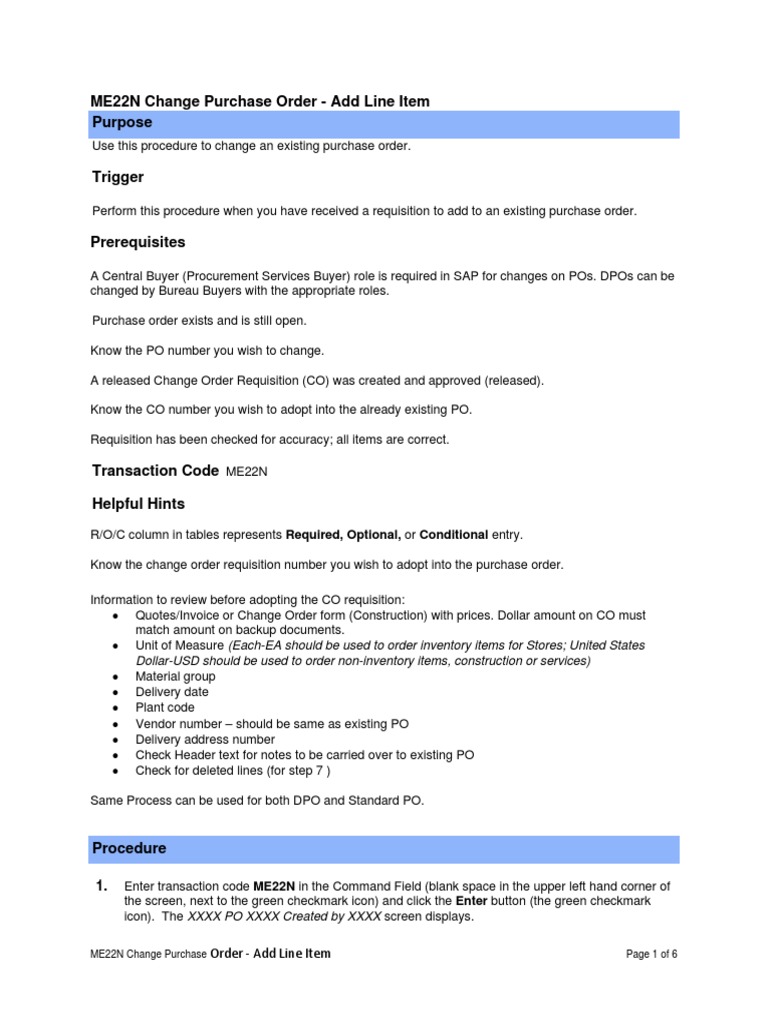 ME22N Change Purchase Order - Add Line Item | PDF | Software | Computing