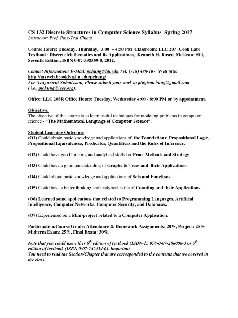 CS 132 Discrete Structures in Computer Science Syllabus Spring 2017 ...