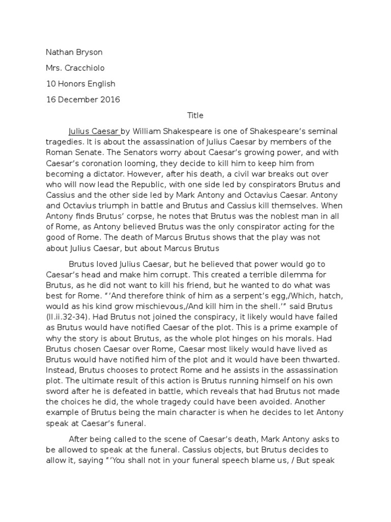 Julius Caesar Essay | PDF | Marcus Junius Brutus The Younger | Mark Antony