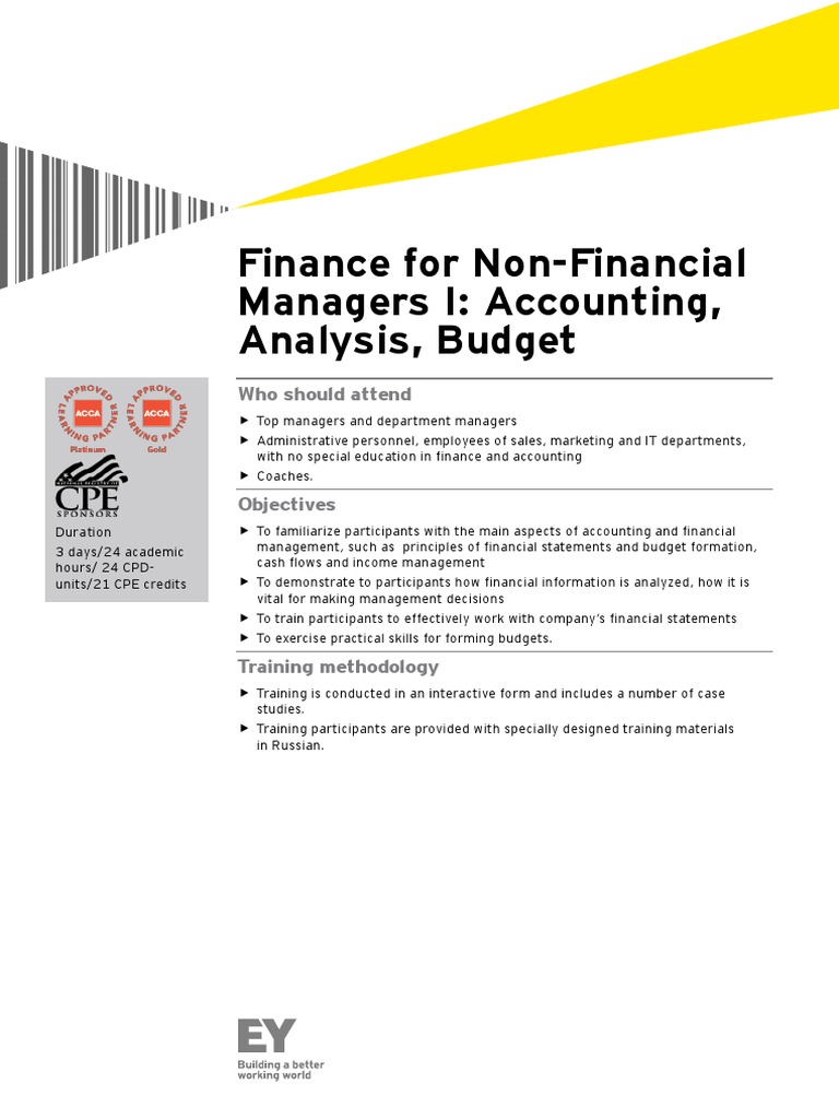Finance For Non-Financial Managers I: Accounting, Analysis, Budget ...