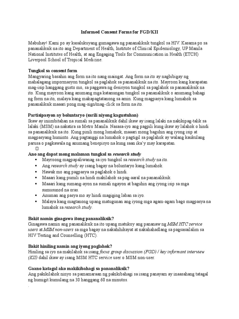[Tagalog] Informed Consent Form for KII:FGD