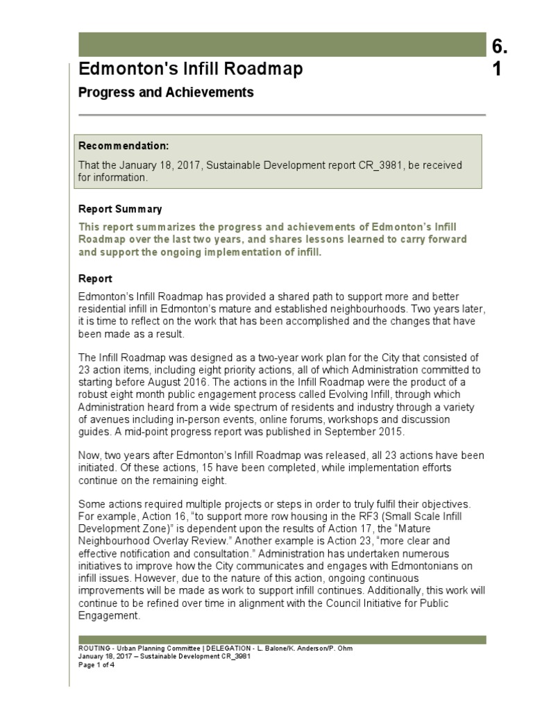 Progress Report On Edmonton Infill Process | PDF | Business | Finance ...