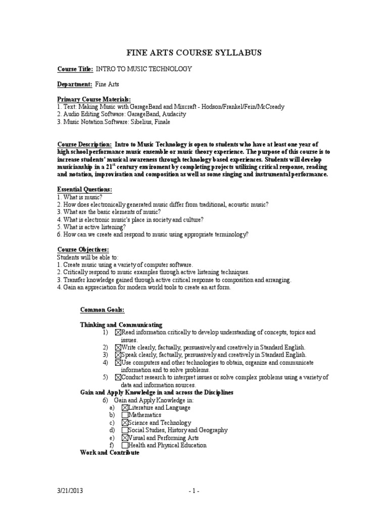 Music Technology Course Syllabus | PDF | The Arts | Curriculum