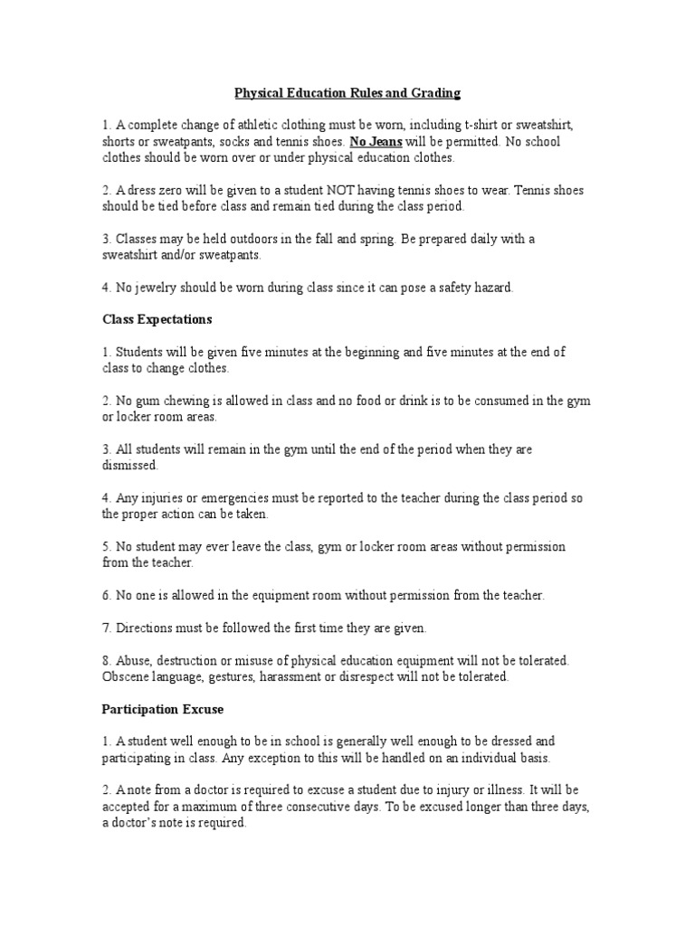 Gym Rules | PDF | Clothing | Physical Education