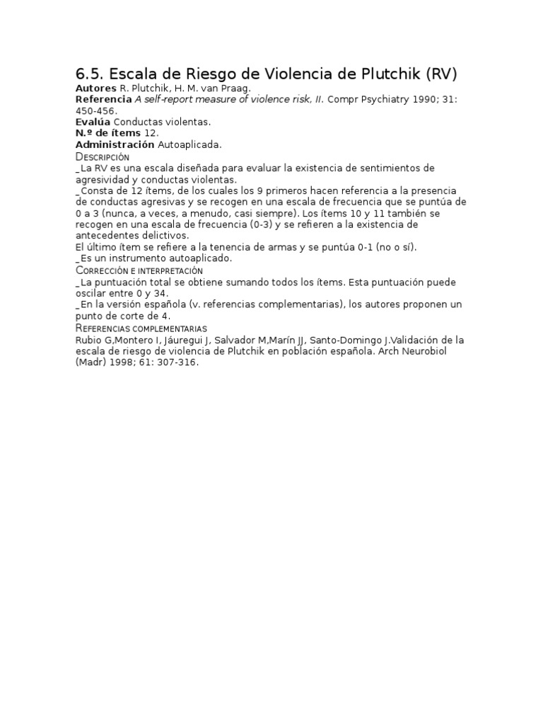 Escala de Riesgo de Violencia | PDF