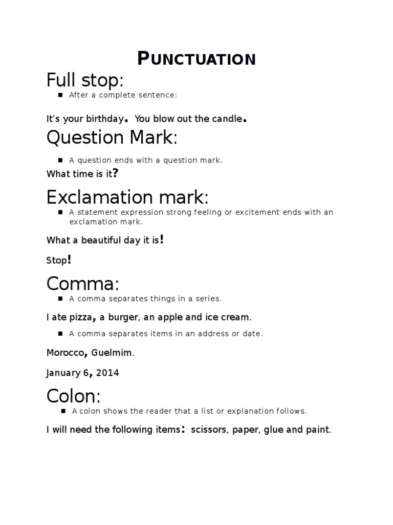 Full Stop: Question Mark: Exclamation Mark:: Unctuation | PDF