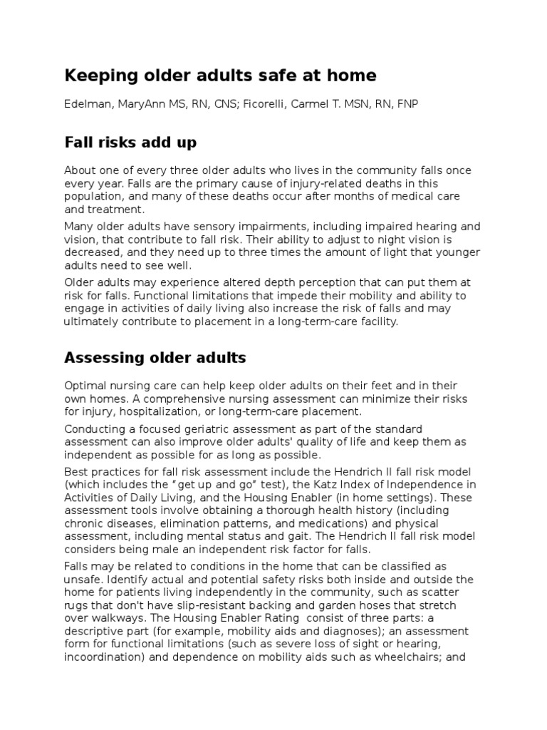 Keeping Older Adults Safe at Home: Fall Risks Add Up | PDF | Old Age ...