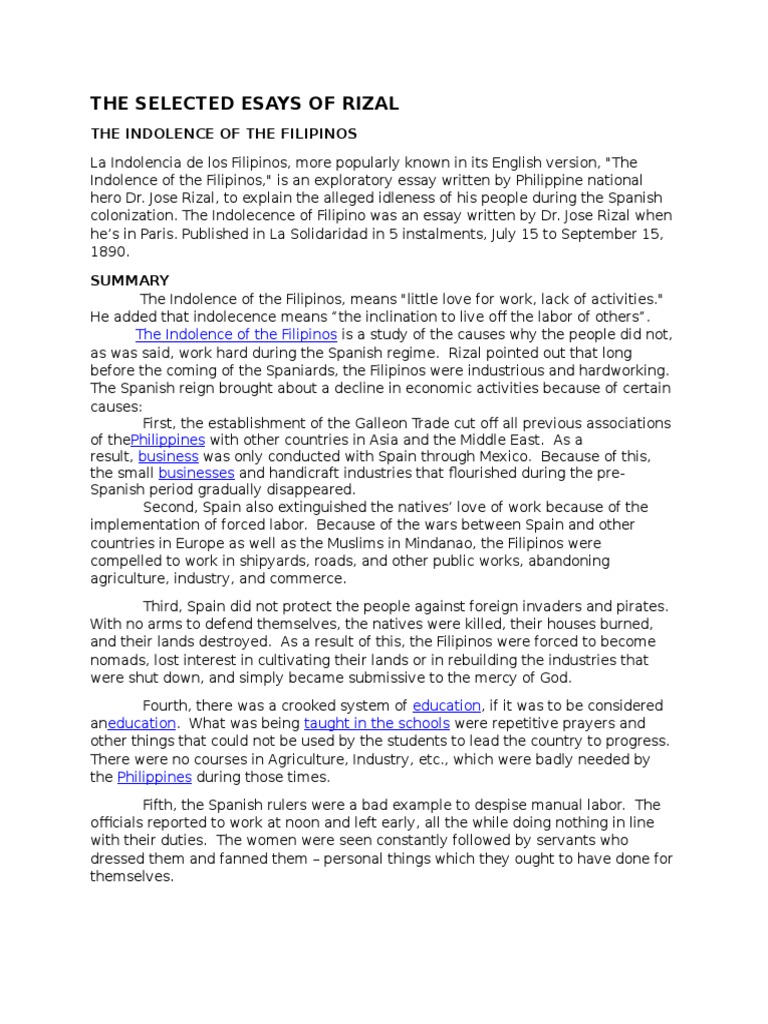 Essays of Rizal | PDF | Philippines
