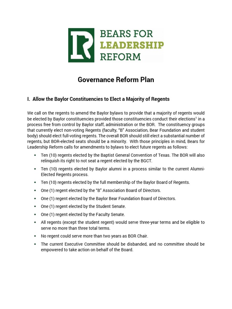 BLR Governance Reform Plan 1 | Download Free PDF | Baylor University ...