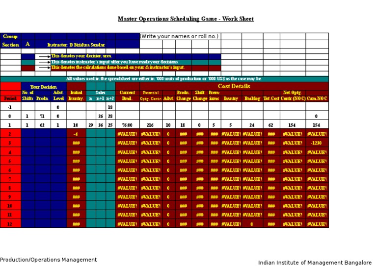 Master Operations Scheduling Game - Work Sheet: Group Section | PDF