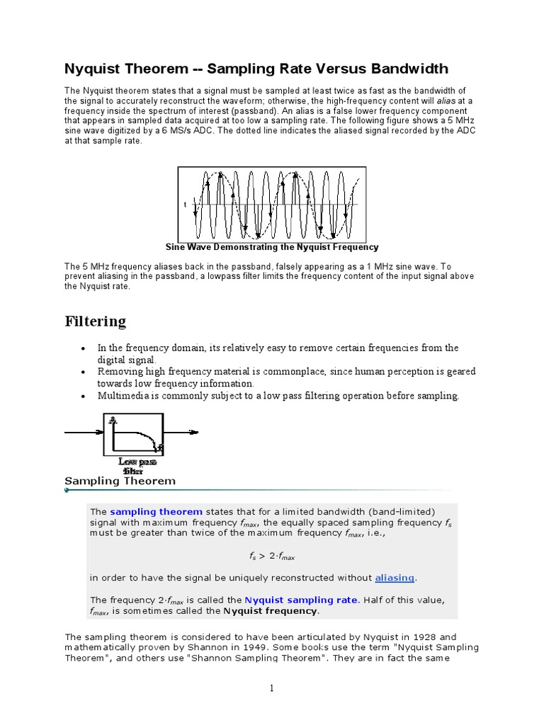 Nyquist Sampling Rate 2fmax | PDF | Sampling (Signal Processing) | Bandwidth (Signal Processing)