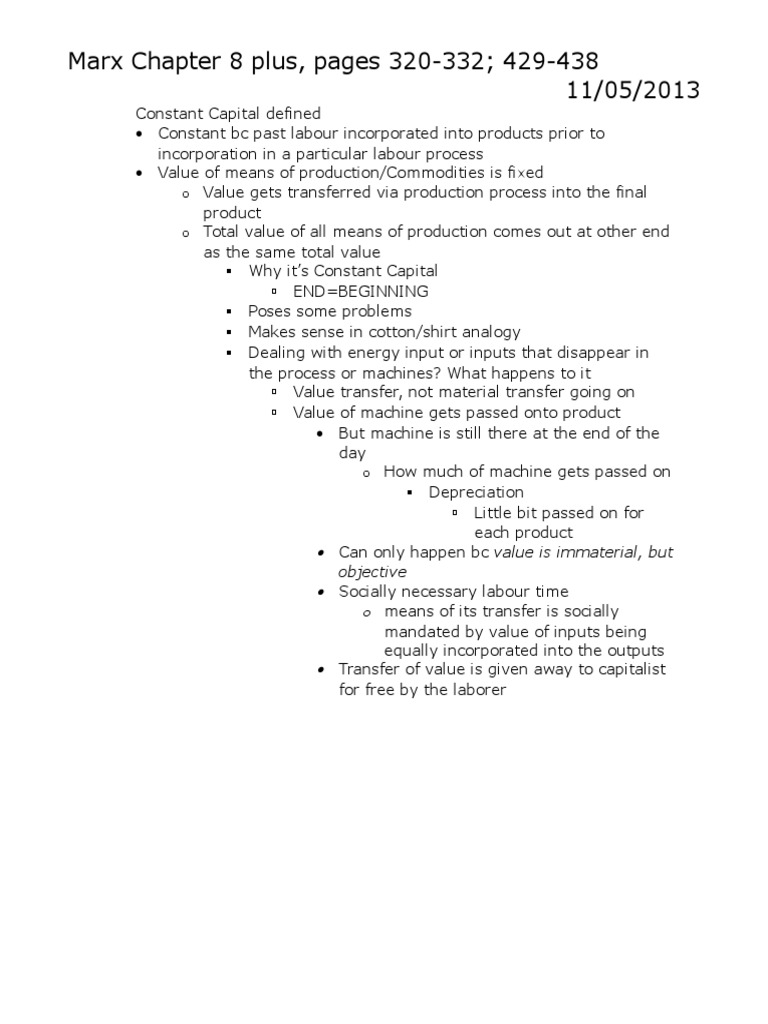 Marx Chapter 8 Plus, Pages 320-332 429-438 11/05/2013: Objective o ...