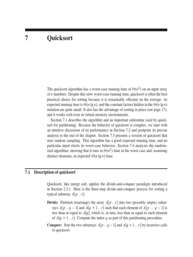 7.1 Description of Quicksort | PDF | Areas Of Computer Science | Theoretical Computer Science