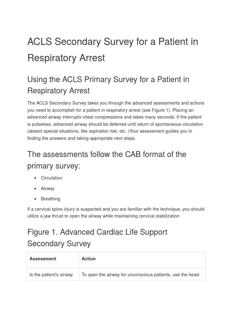 ACLS Secondary Survey for a Patient in Respiratory Arrest ...