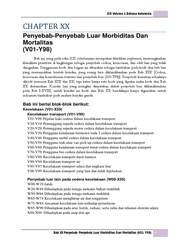 20-Bab XX Penyebab-Penyebab Luar Morbiditas Dan Mortalitas (V01-Y98) | PDF