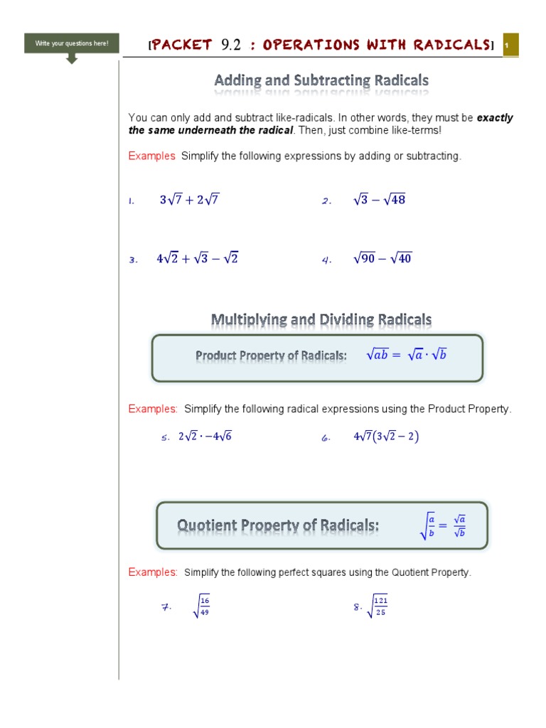 11 2 Operations With Radicals | PDF | Computers