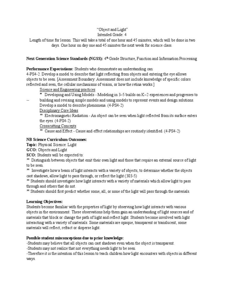 Object and Light | PDF | Light | Reflection (Physics)