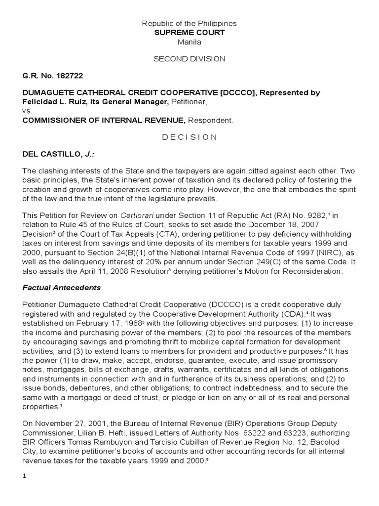 Dccco vs. Cir | PDF | Withholding Tax | Taxes
