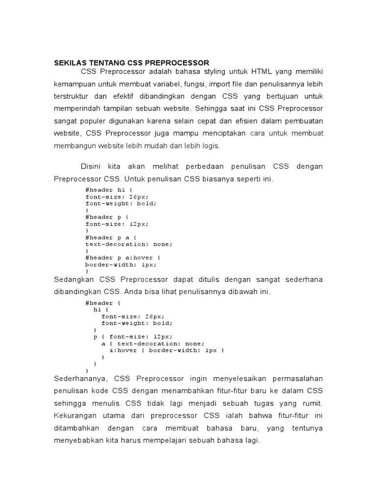 CSS Preprocessor: Efisiensi & Fitur SASS | PDF