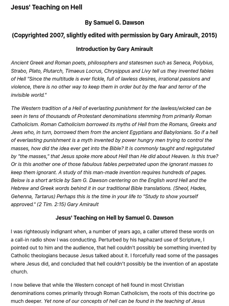 Jesus Teaching On Hell Pdf Hell John The Baptist