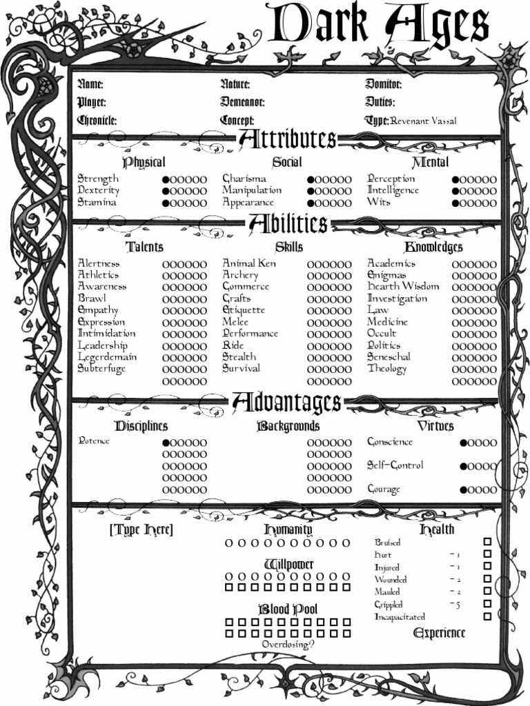 Vampire Role-Playing Sheet | PDF